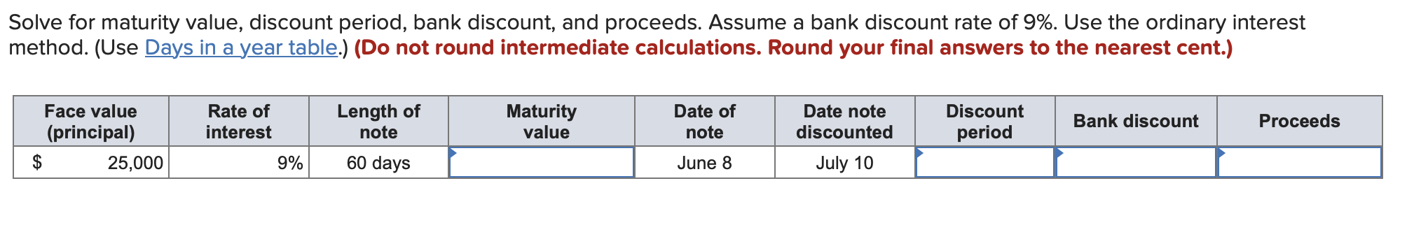 Solved Solve for maturity value, discount period, bank | Chegg.com