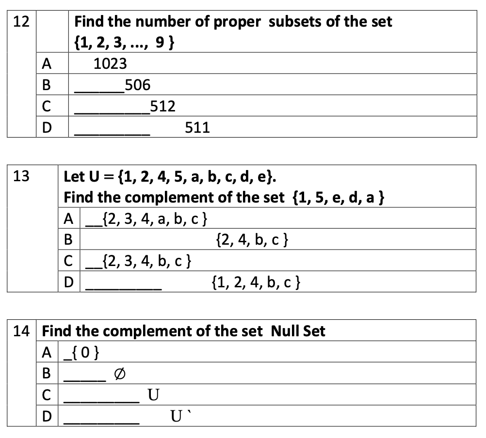 Solved 12 А B C D Find The Number Of Proper Subsets Of The