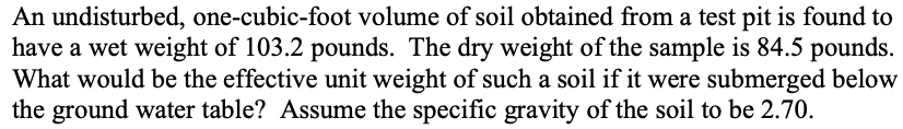 Solved An undisturbed, one-cubic-foot volume of soil | Chegg.com