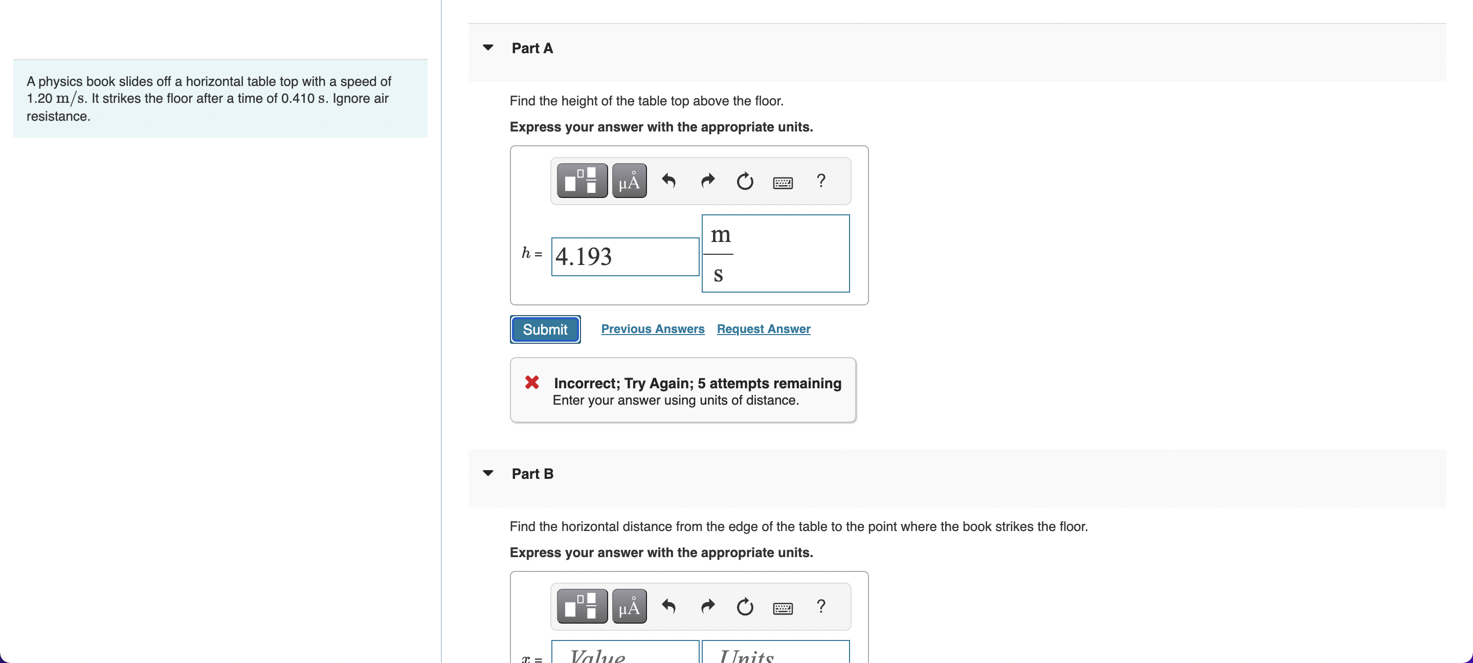 Solved A physics book slides off a horizontal table top with | Chegg.com