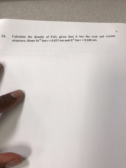 Solved Calculate the density of FeO, given that it has the | Chegg.com