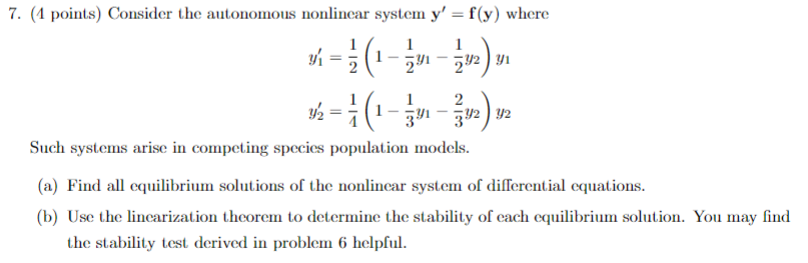 (4 points) Consider the autonomous nonlinear system | Chegg.com