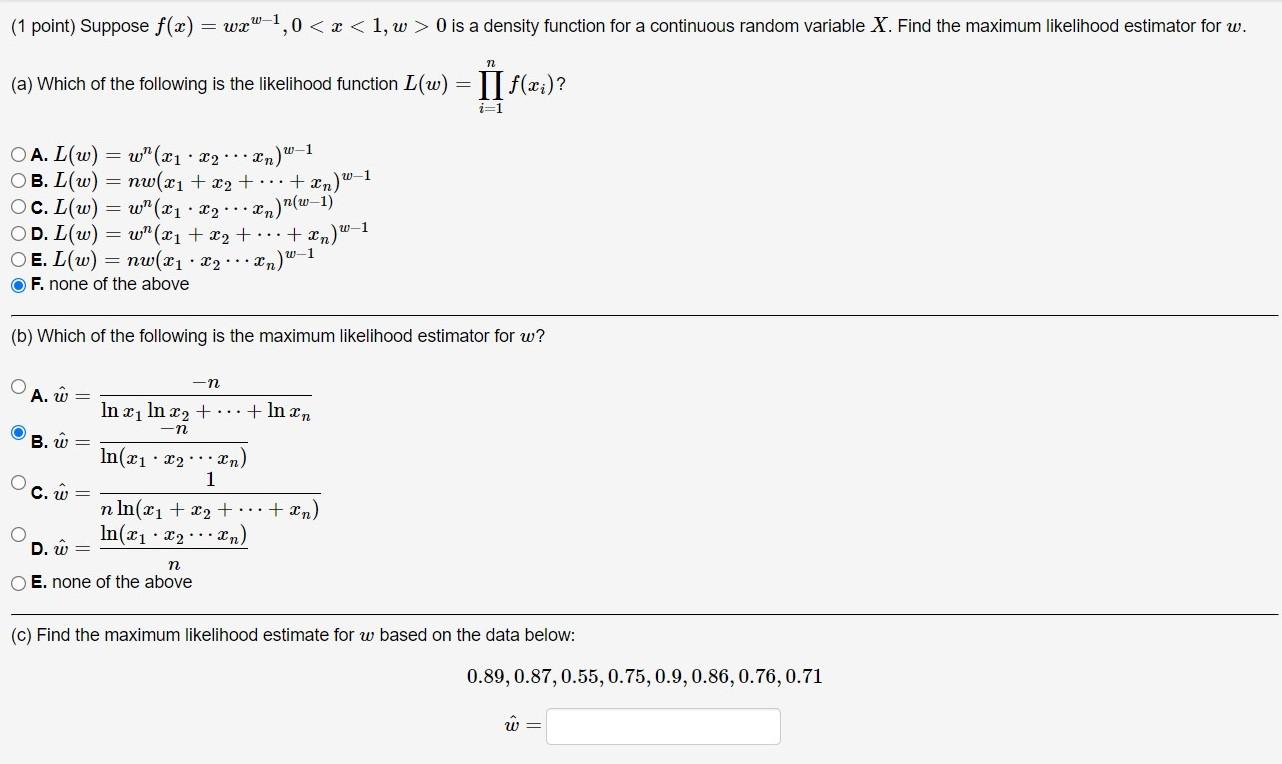 Solved (1 point) Suppose f(3) = wr W-1 1,0