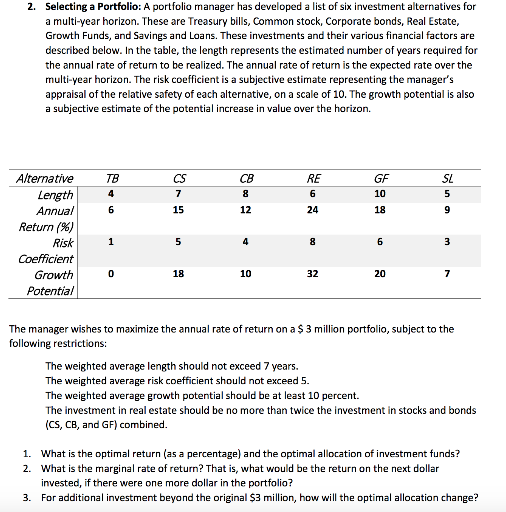 Solved 2 Selecting A Portfolio A Portfolio Manager Has Chegg