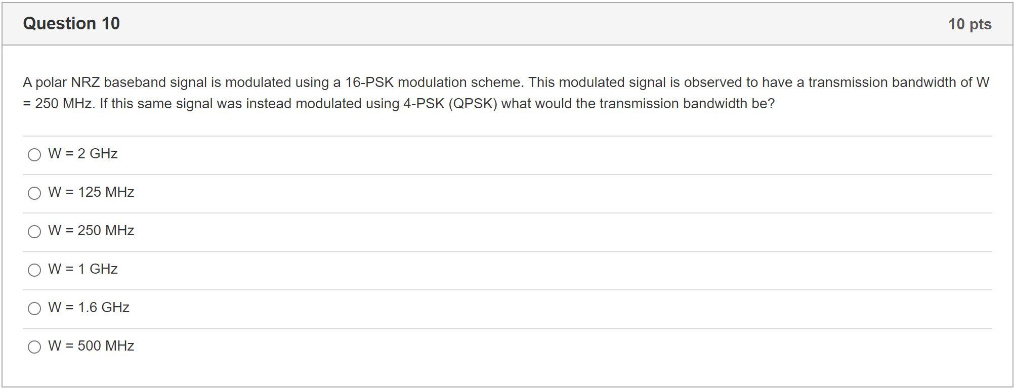 Solved Question 10 10 pts A polar NRZ baseband signal is | Chegg.com