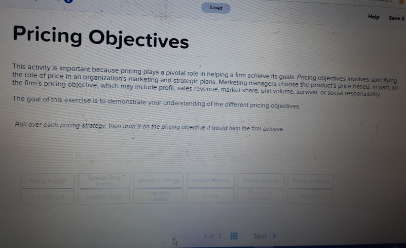 Saved Help Save Pricing Objectives This Activity Is Chegg