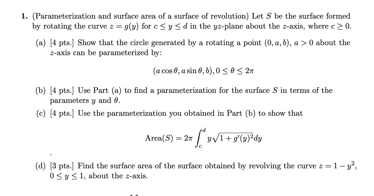 Solved (Parameterization and surface area of a surface of | Chegg.com
