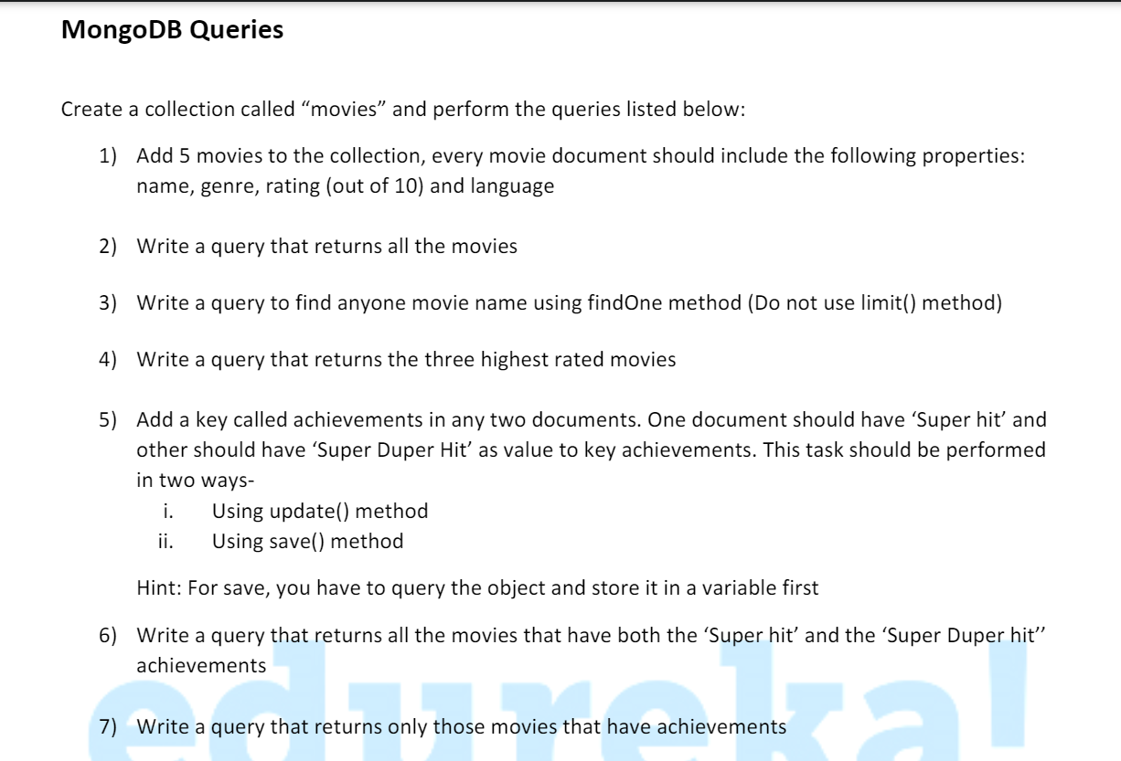 Solved MongoDB Queries Create a collection called “movies” | Chegg.com