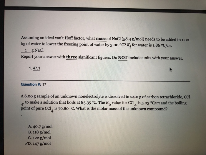 Solved Assuming an ideal van't Hoff factor, what mass of | Chegg.com