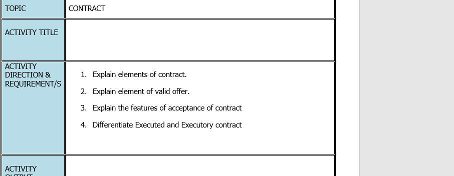 Solved TOPIC CONTRACT ACTIVITY TITLE ACTIVITY DIRECTION & | Chegg.com