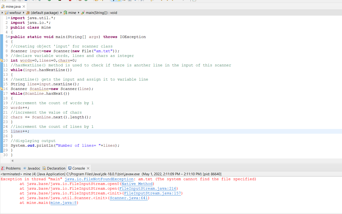 Solved mine.java X wwfour (default package) mine | Chegg.com
