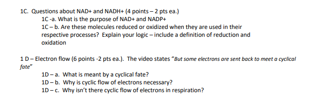 Solved 10. Questions about NAD+ and NADH+ (4 points - 2 pts | Chegg.com