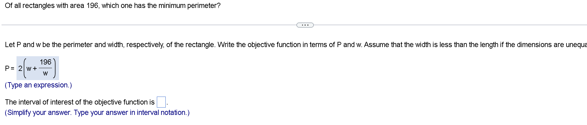 Solved Of all rectangles with area 196 , which one has the | Chegg.com