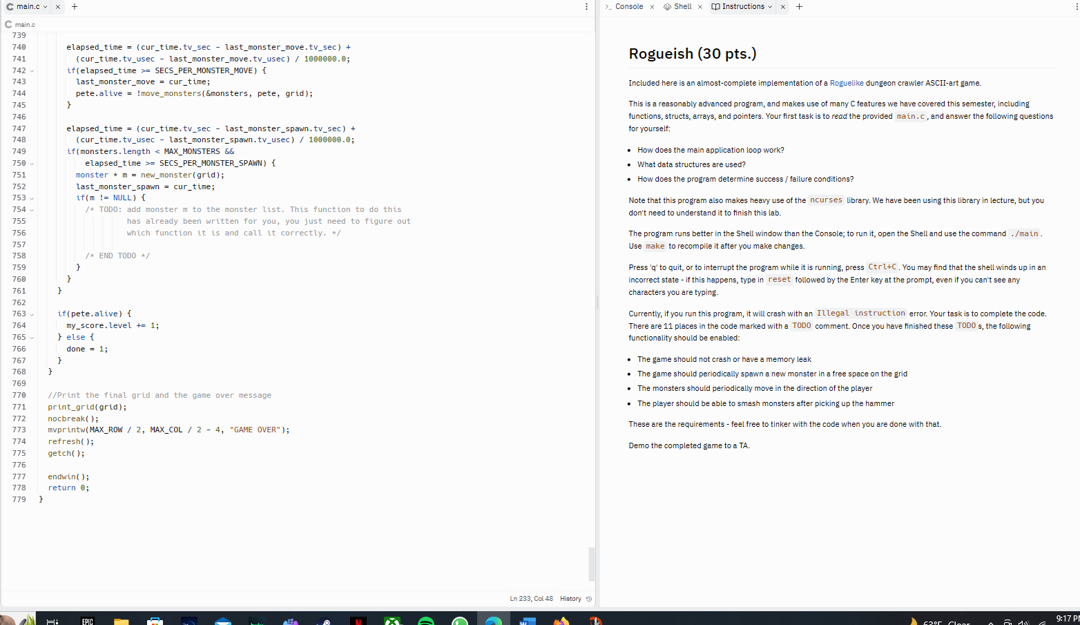 Please help with C PROGRAMMING. This is a skeleton | Chegg.com
