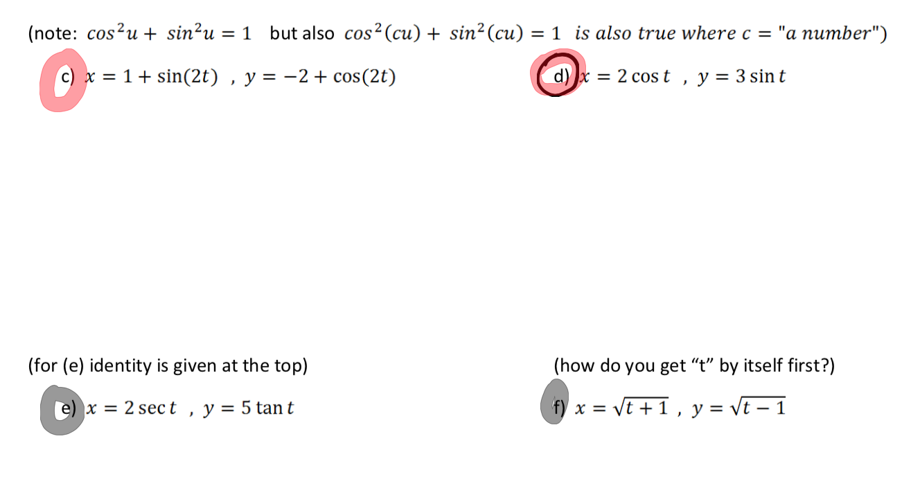 Solved 1.) For each of the following parametric equations, | Chegg.com