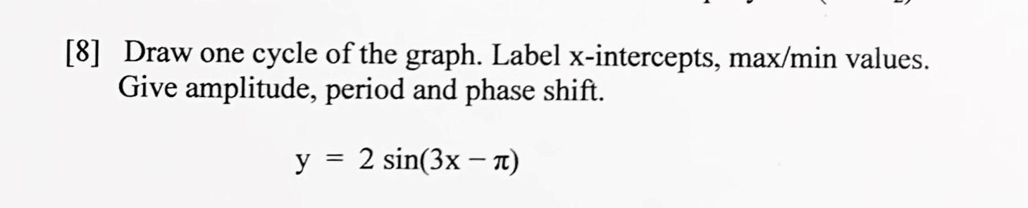 Solved [8] Draw one cycle of the graph. Label x-intercepts, | Chegg.com