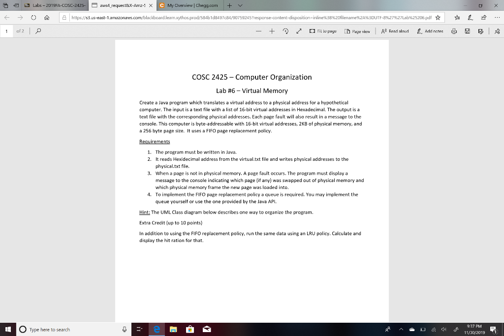 C My Overview | Chegg.com E Labs - 2019FA-COSC-2425- | Chegg.com