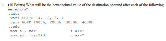 Solved Assembly Language Data Var1 Sbyte 4 2 3 0429