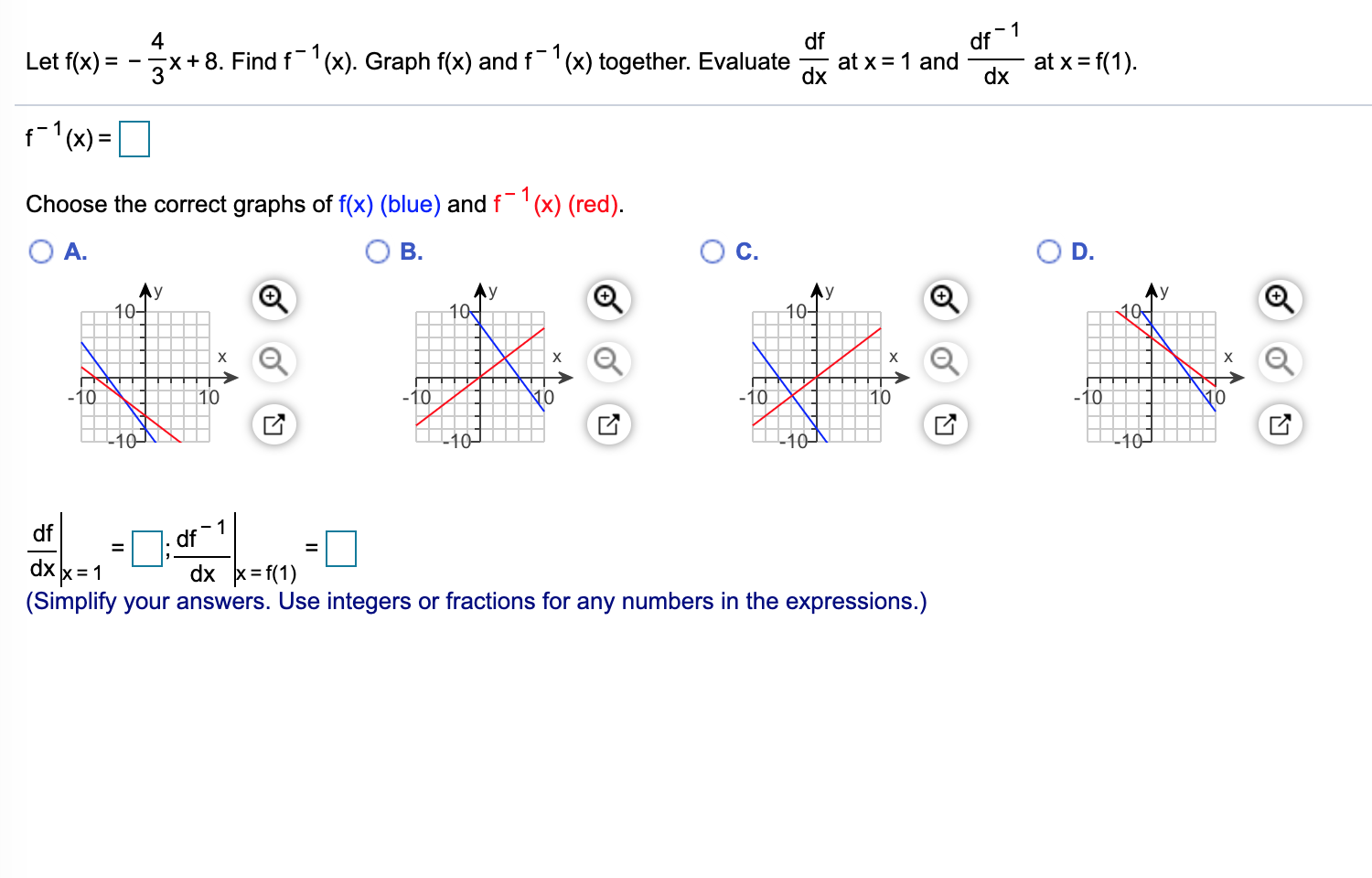 Solved df df - 1 Let f(x) = - 3x + 8. Find f '(x). Graph | Chegg.com