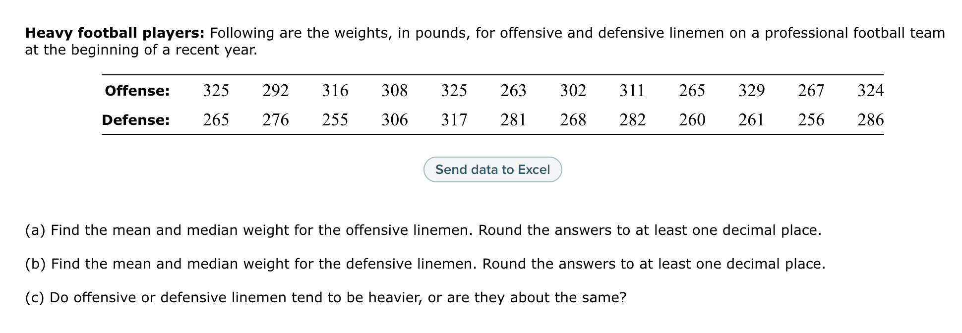 Solved Heavy football players: Following are the weights, in | Chegg.com
