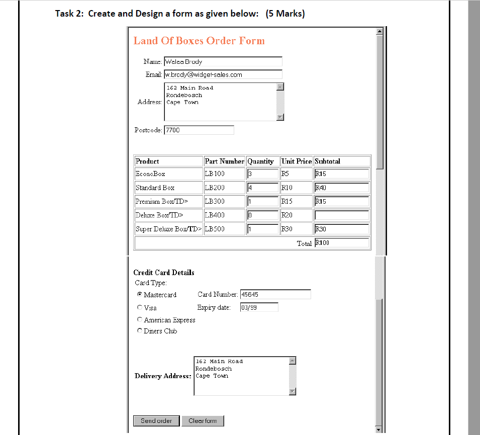 Solved Create Html Forms Using Various Input Types Please 