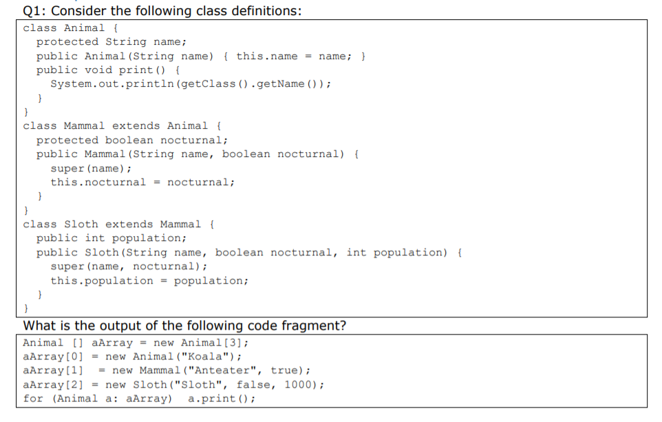 Solved Q1: Consider the following class definitions: class | Chegg.com