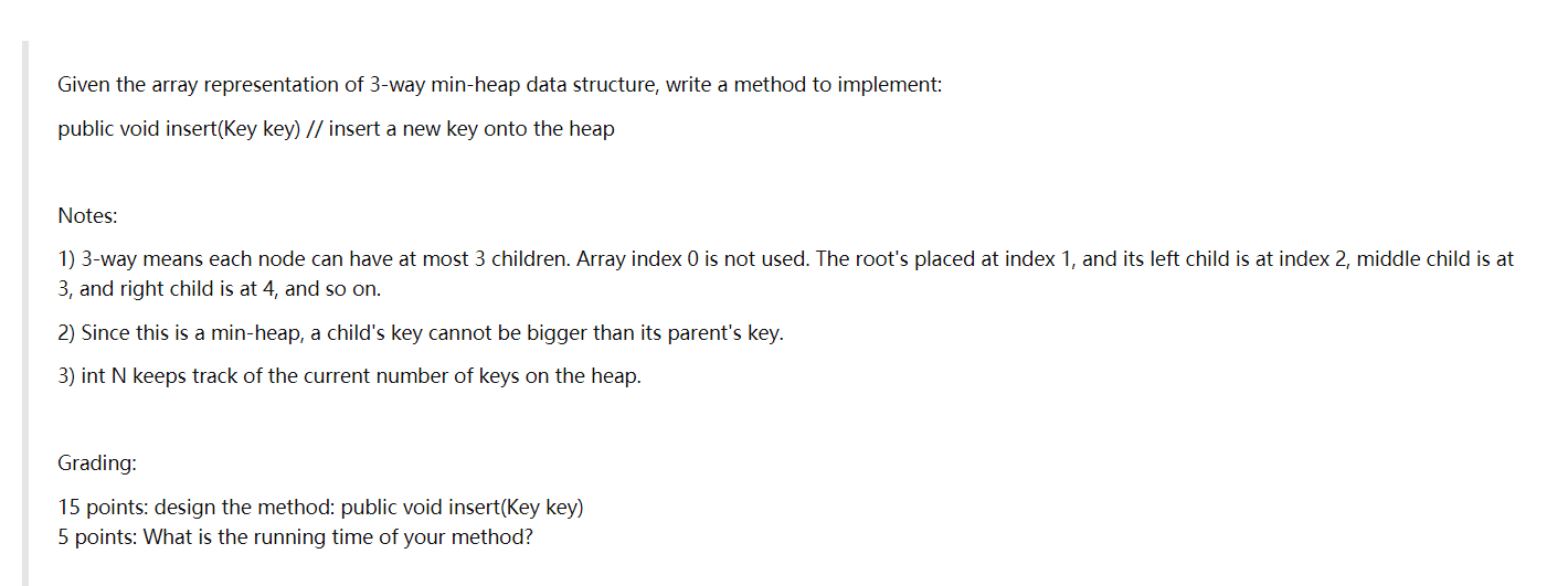 Given the array representation of 3-way min-heap data | Chegg.com