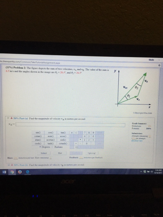 Solved The figure depicts the sum of two velocity v_A and | Chegg.com