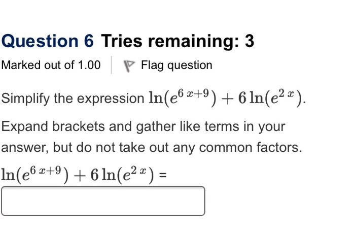Solved Question 6 Tries remaining: 3 Marked out of 1.00 Flag | Chegg.com