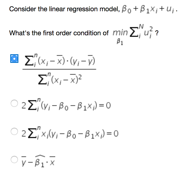 Solved Consider the linear regression model, Bo+B1X;+u;. | Chegg.com