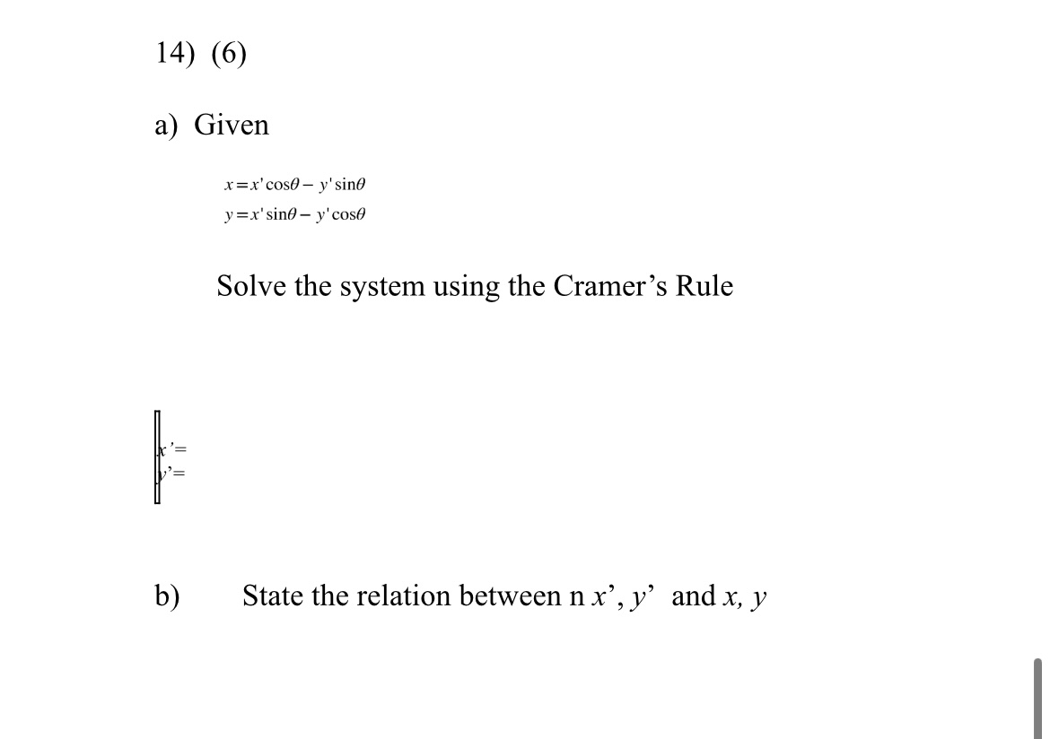 Solved given x and y solve the system using Cramer's | Chegg.com