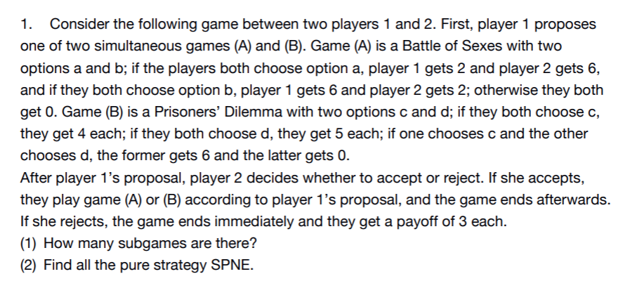 Solved Consider the following game between two players 1 and | Chegg.com