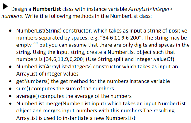Solved Design a Numberlist class with instance variable | Chegg.com