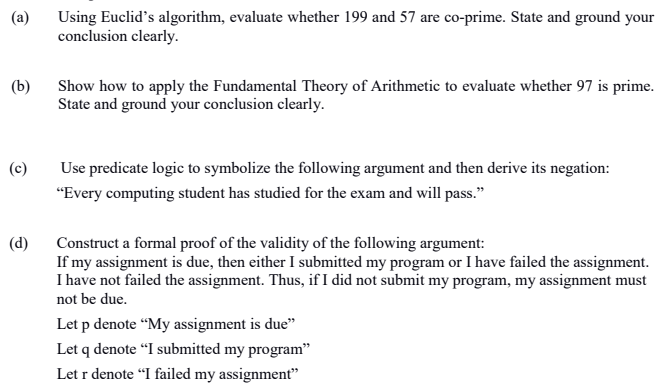 Solved A using Euclid S Algorithm Evaluate Whether 199