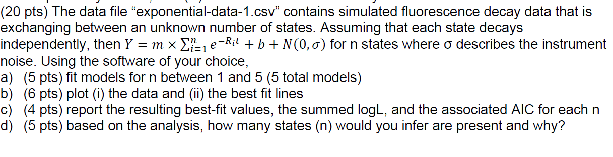 Solved (20 pts) The data file "exponential-data-1.csv" | Chegg.com