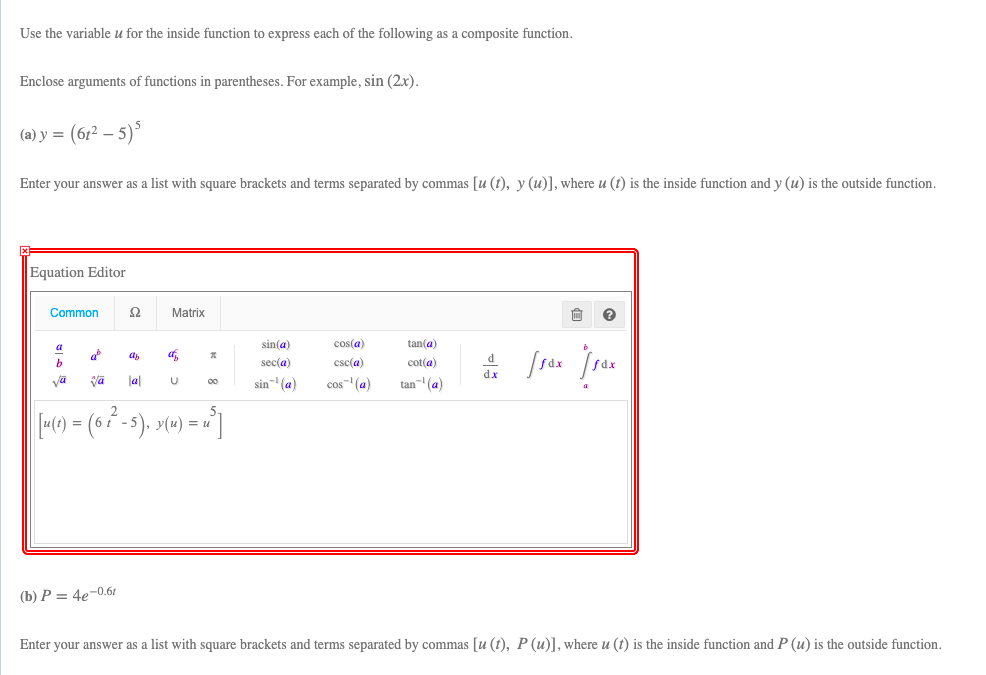 Solved Use the variable u for the inside function to express | Chegg.com