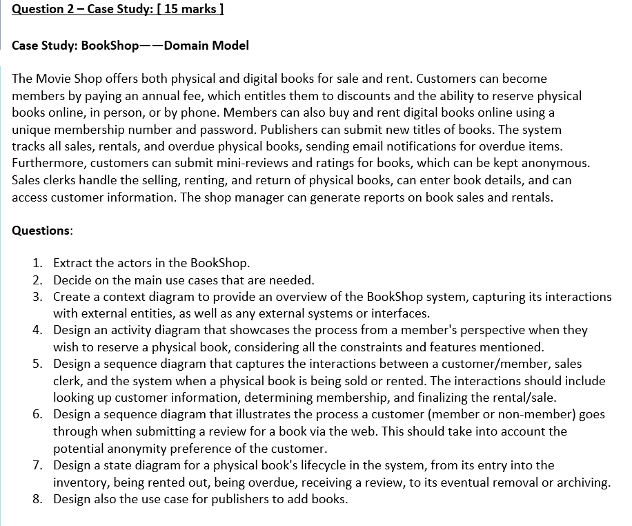 Solved Question 2 - ﻿Case Study: [ 15 ﻿marks ] ﻿Case Study: | Chegg.com