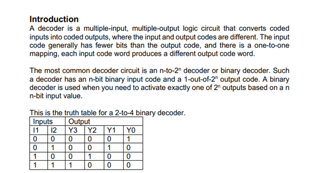 Solved Introduction A decoder is a multiple-input, | Chegg.com