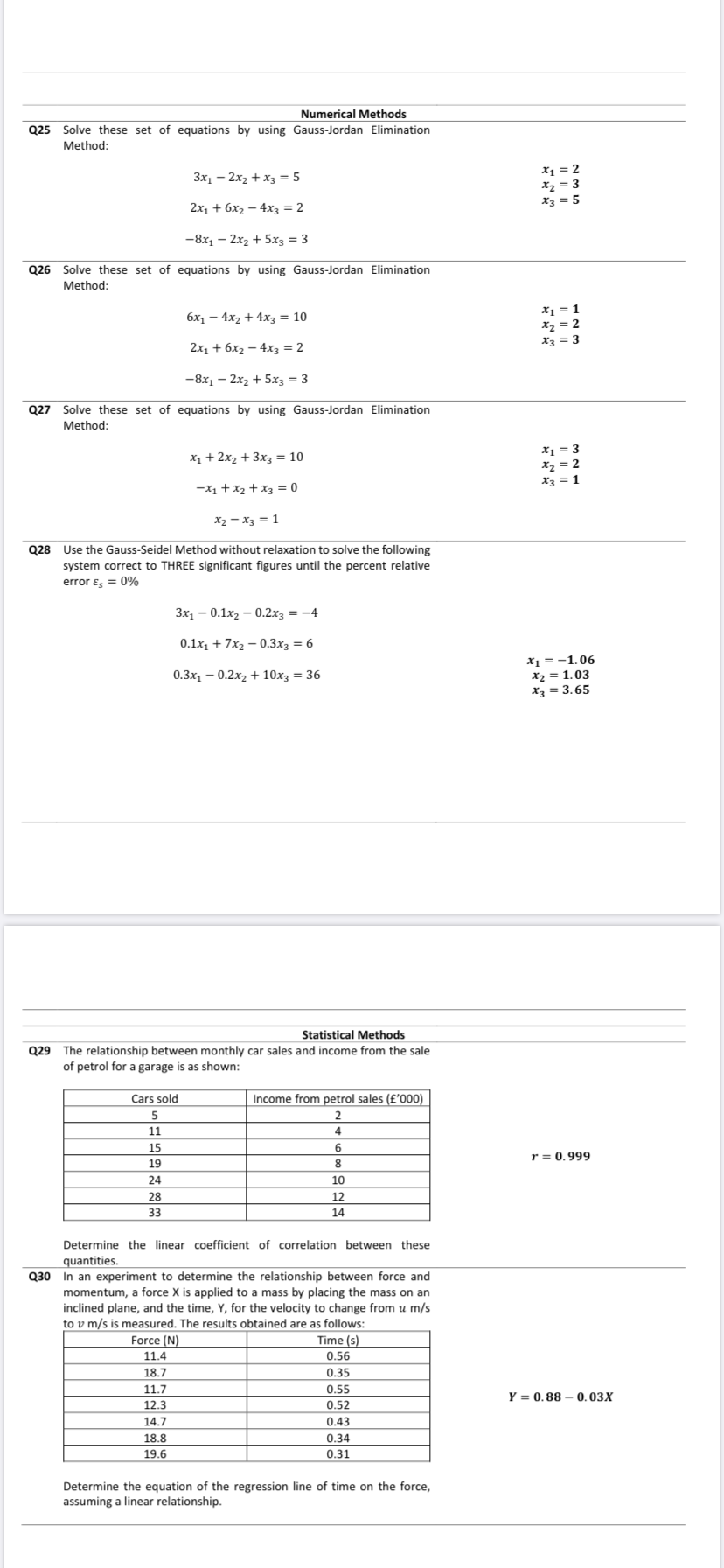 Solved Numerical Methods Q25 Solve these set of equations by | Chegg.com
