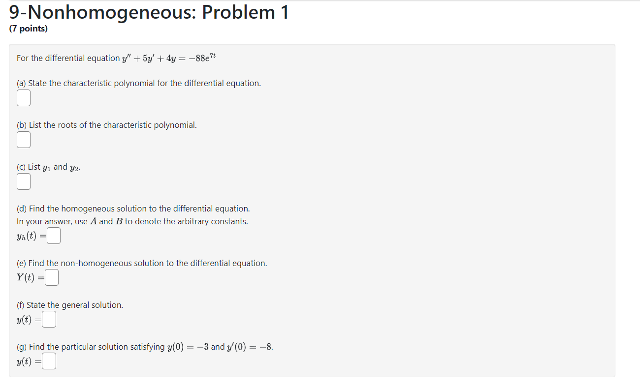 Solved 9-Nonhomogeneous: Problem 1 (7 points) For the | Chegg.com
