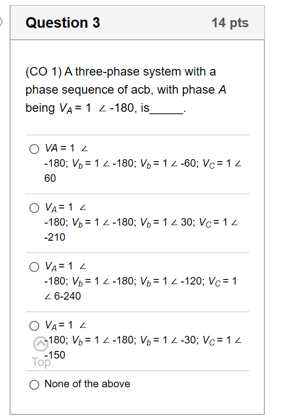 Solved Question 3 14 pts (CO 1) A three-phase system with a | Chegg.com