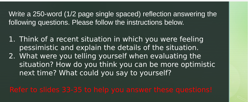 Solved Write a 250 -word (1/2 page single spaced) reflection | Chegg.com