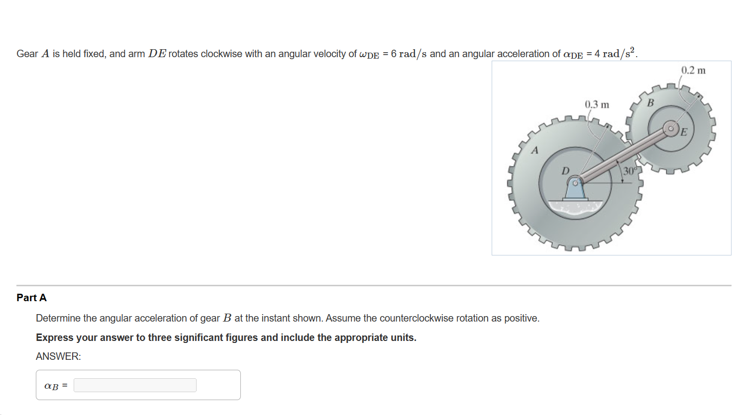 Solved Gear A is held fixed, and arm DE rotates clockwise | Chegg.com