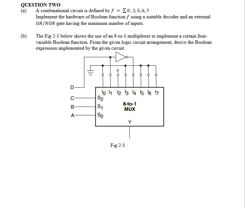 Solved QUESTION TWO (a) A combinational circuit is defined | Chegg.com