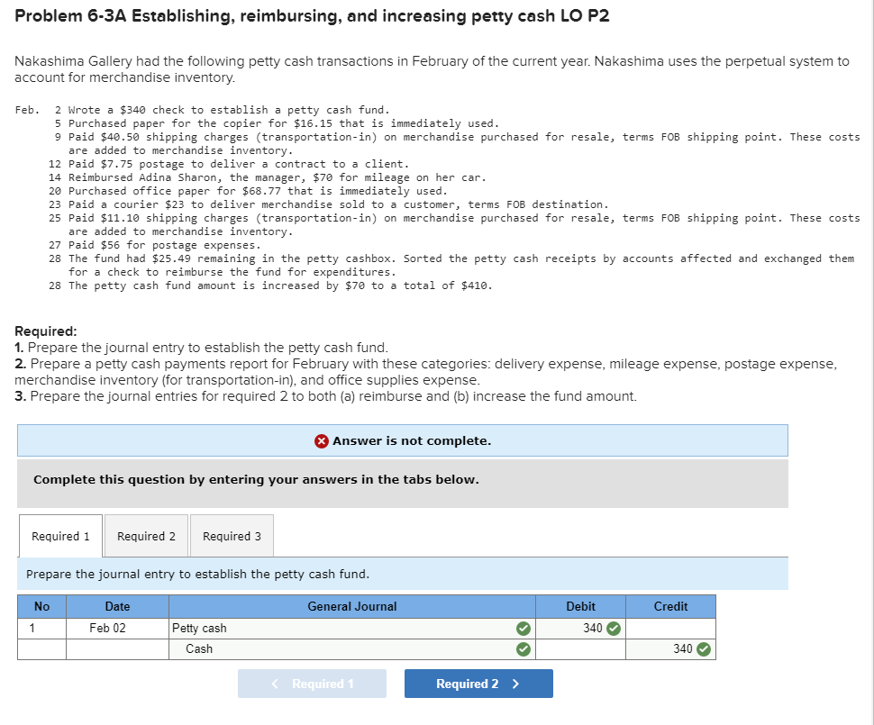 Solved Problem 6-3A Establishing, reimbursing, and | Chegg.com