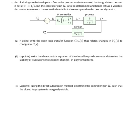 Solved 1. the block diagram below depicts a first-order | Chegg.com