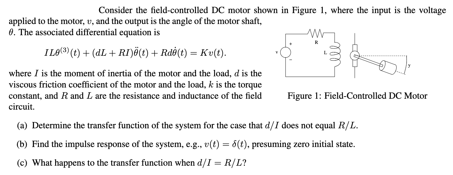 Solved Consider the field-controlled DC motor shown in | Chegg.com