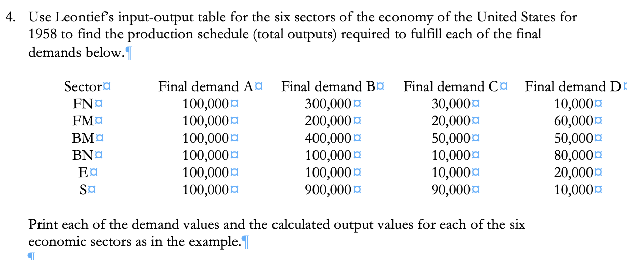 Solved 4. Use Leontief's input-output table for the six | Chegg.com