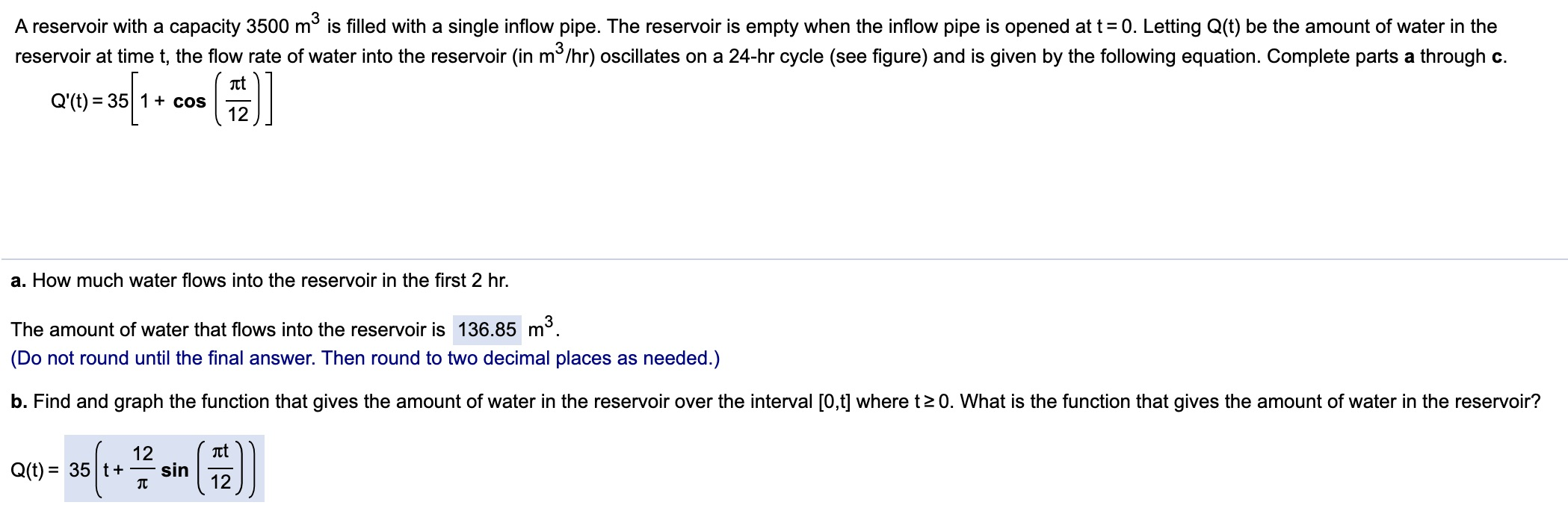 Solved A reservoir with a capacity 3500 m is filled with a | Chegg.com