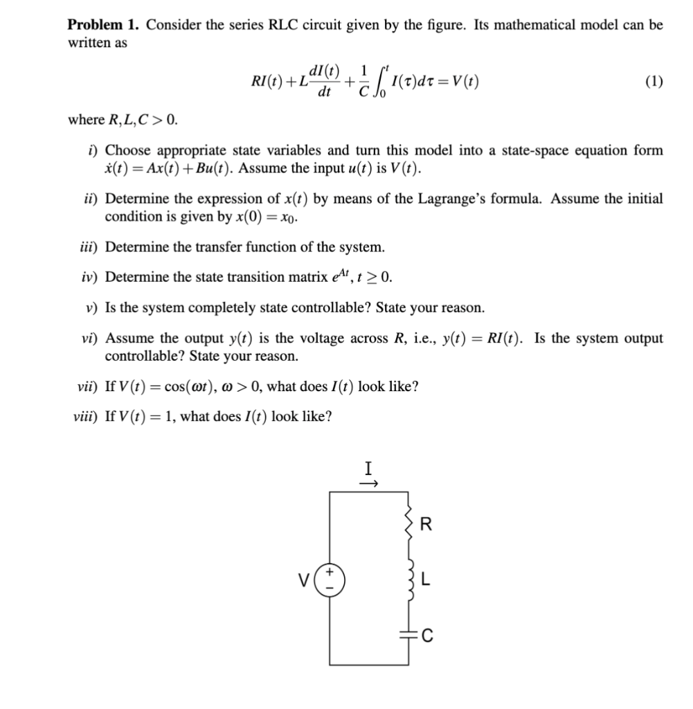 Problem 1. Consider the series RLC circuit given by | Chegg.com
